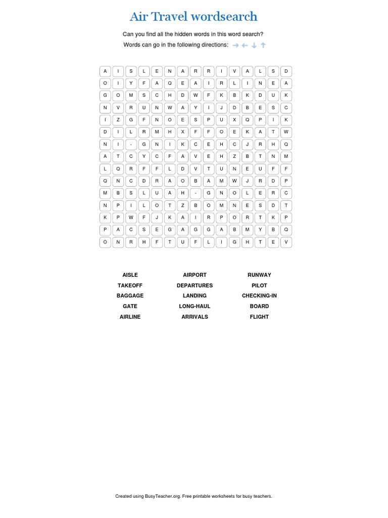Air Travel Wordsearch PDF | PDF | Commercial Flights | Transport Safety
