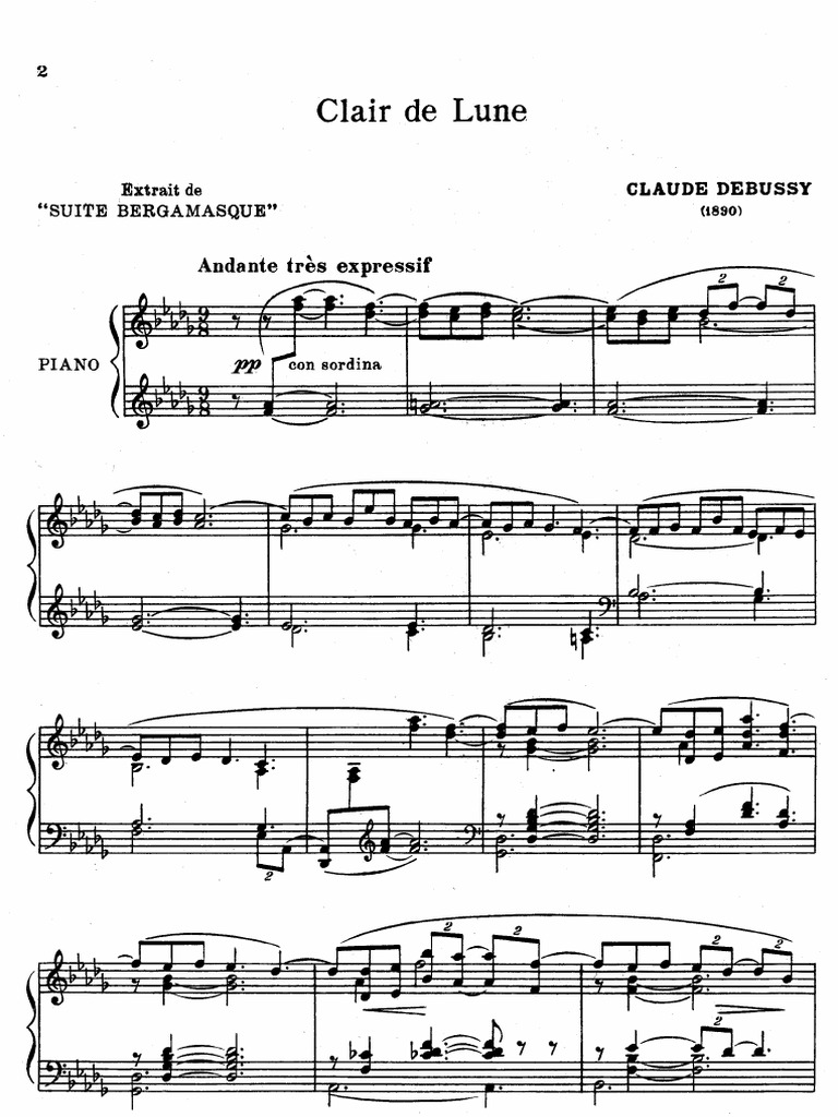 Partituras Piano - Claro de Luna C. Debussy | PDF