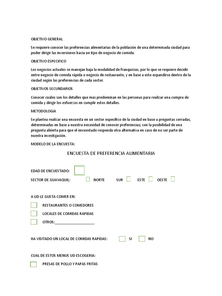 Encuesta de Preferencias Alimentarias | PDF | Comida rápida | Hamburguesas