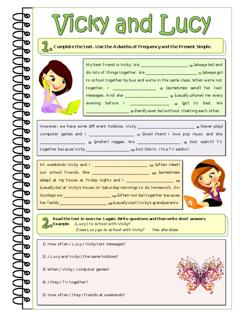 Vicky and Lucy Present Simple Grammar Drills Reading Comprehension ...
