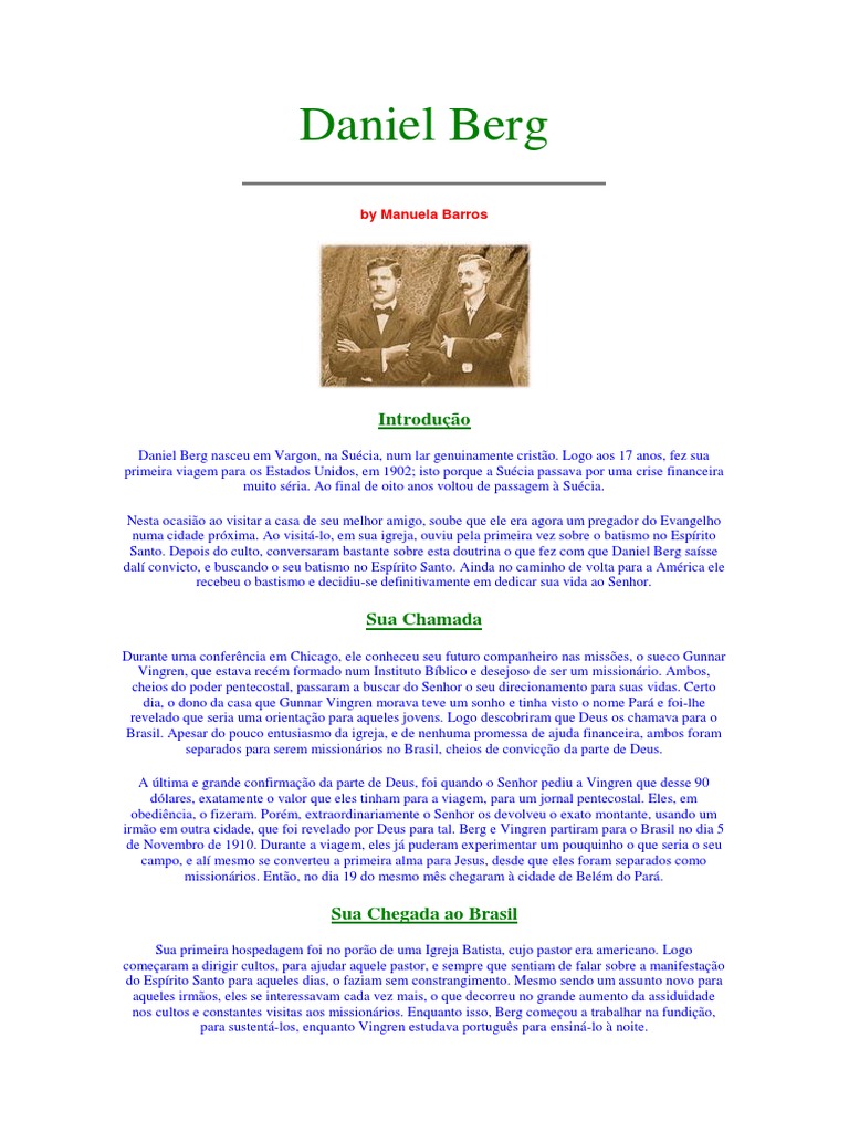 Manuela Barros - Biografia de Daniel Berg PDF | PDF | Pentecostalismo ...