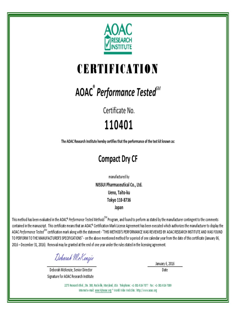 AOAC - Approval Compact Dry CF - 2016 PDF | PDF | Streptococcus | Outlier