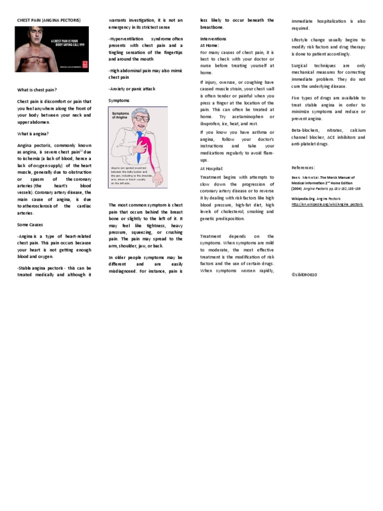Chest Pain Pamphlet | PDF | Coronary Artery Disease | Cardiovascular System