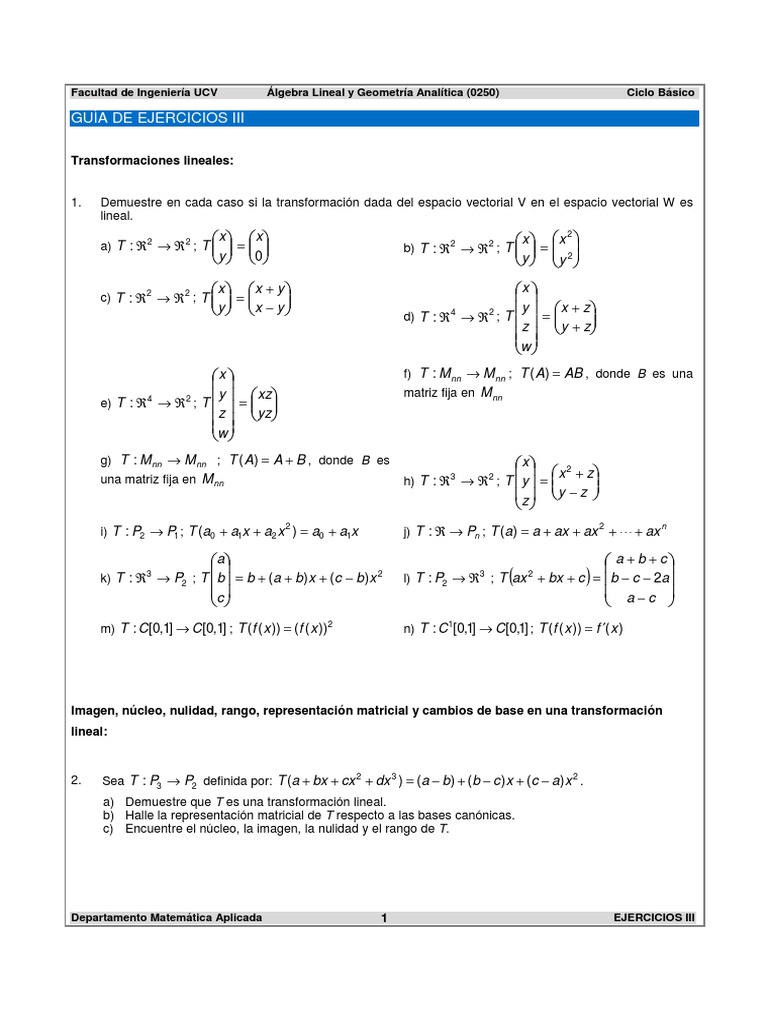 Transformaciones Lineales PDF | PDF | Mapa lineal | Matriz (Matemáticas)