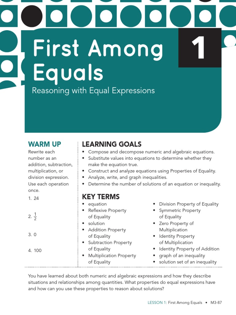 Lesson 1 First Among Equals Equations Unit | PDF | Equations ...