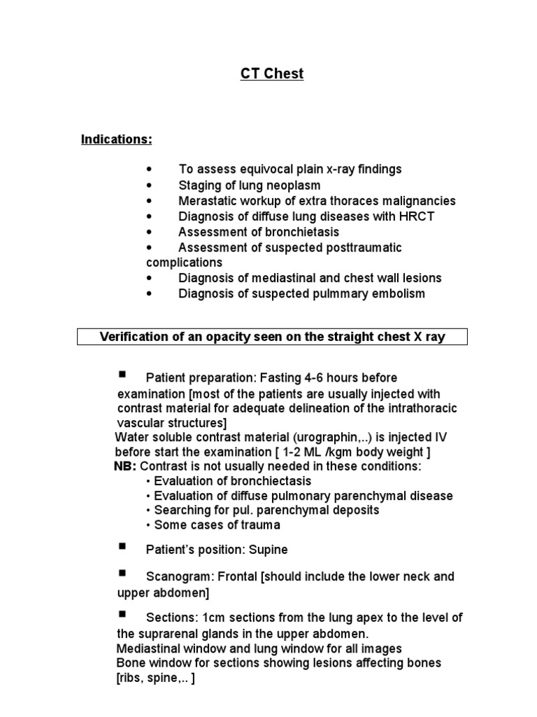 CT Chest: Indications | PDF | Aorta | Ct Scan