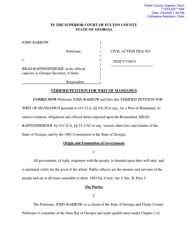 2020 03 05 Verified Petition For Writ of Mandamus | PDF | Mandamus ...