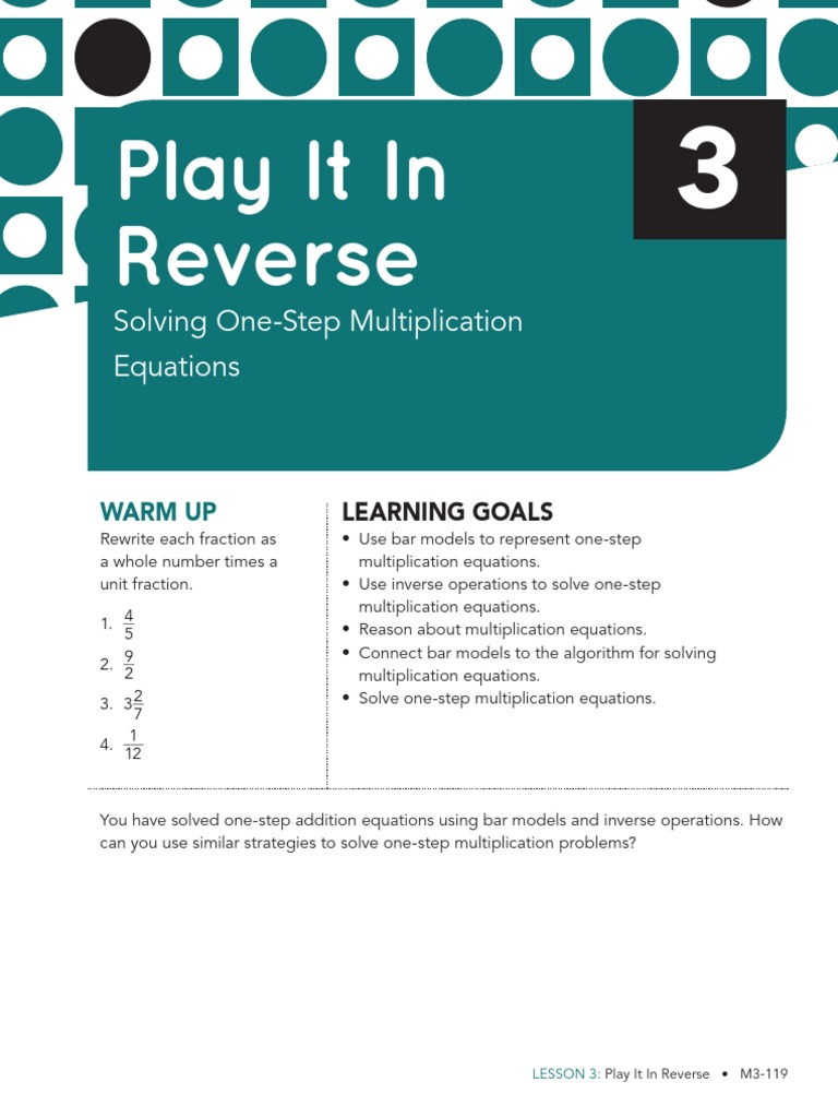 Lesson 3 Play It in Reverse Equations Unit | PDF | Multiplication ...