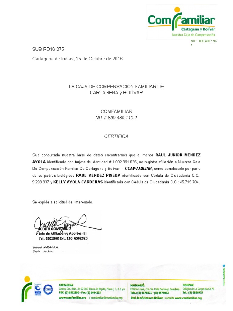 Carta Comfamiliar | PDF