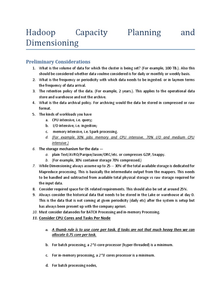 Hadoop Capacity Planning and Dimensioning | Download Free PDF | Apache Hadoop | Computer Data ...