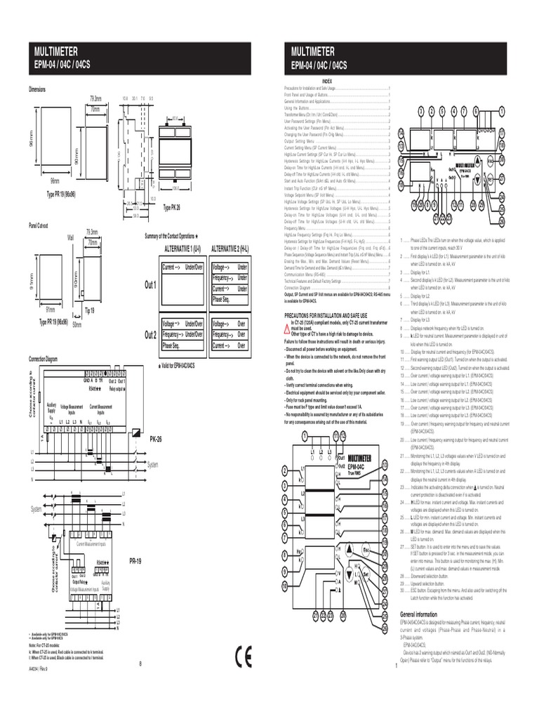 EPM-04 Digital Multimeter Manual | PDF | Transformer | Menu (Computing)