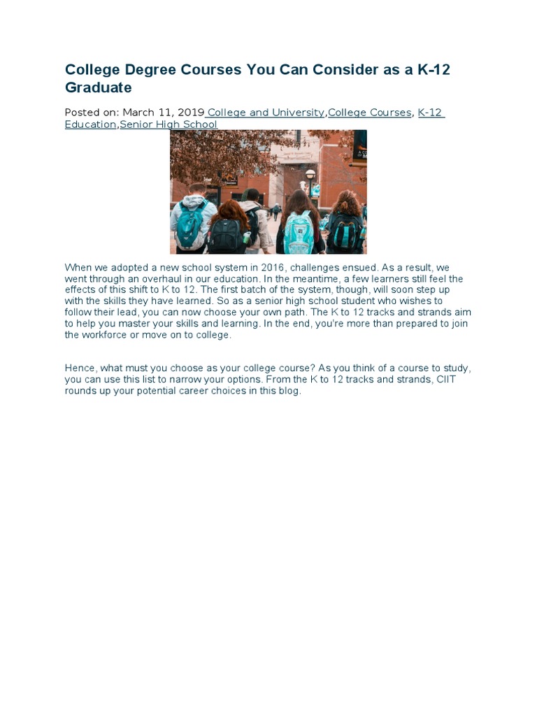 College Degree Courses You Can Consider as a K-12 Graduate.docx ...