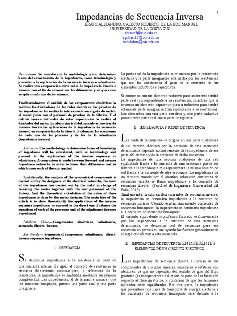 Impedancia de Secuencia Inversa | PDF | Impedancia eléctrica ...