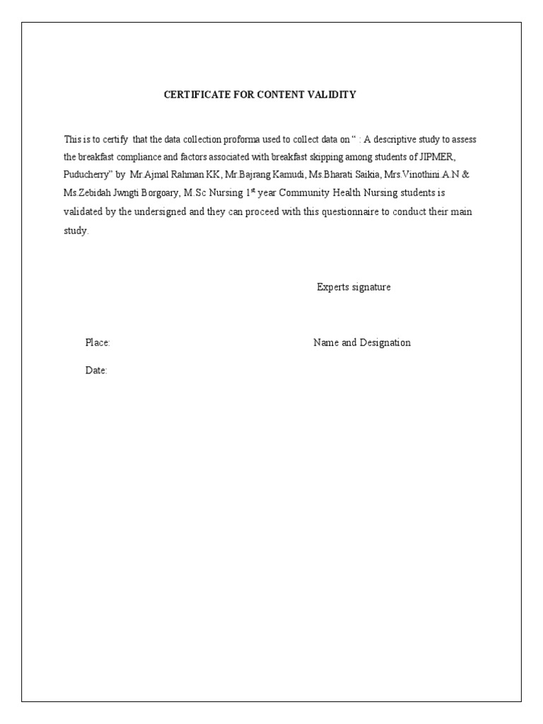 Certificate For Content Validity 2 | PDF