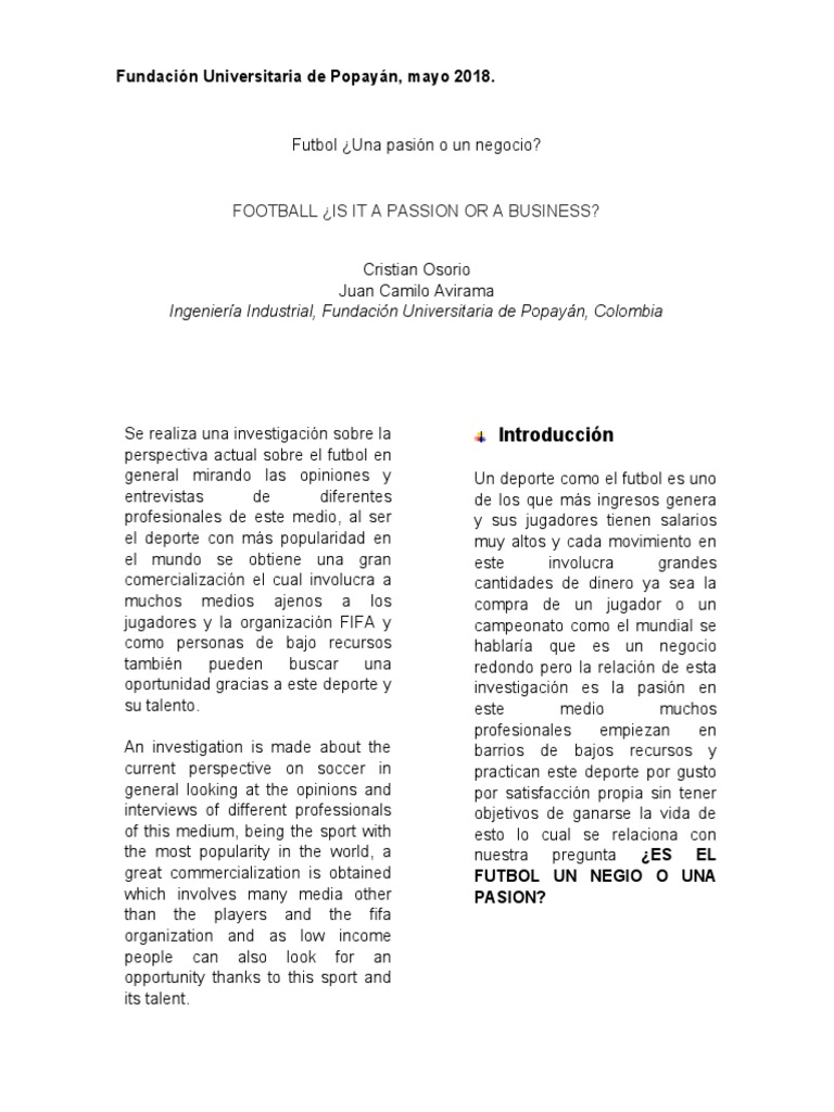 Futbol, Una Pasion o Un Negocio | PDF | Asociación de Futbol | Deportes