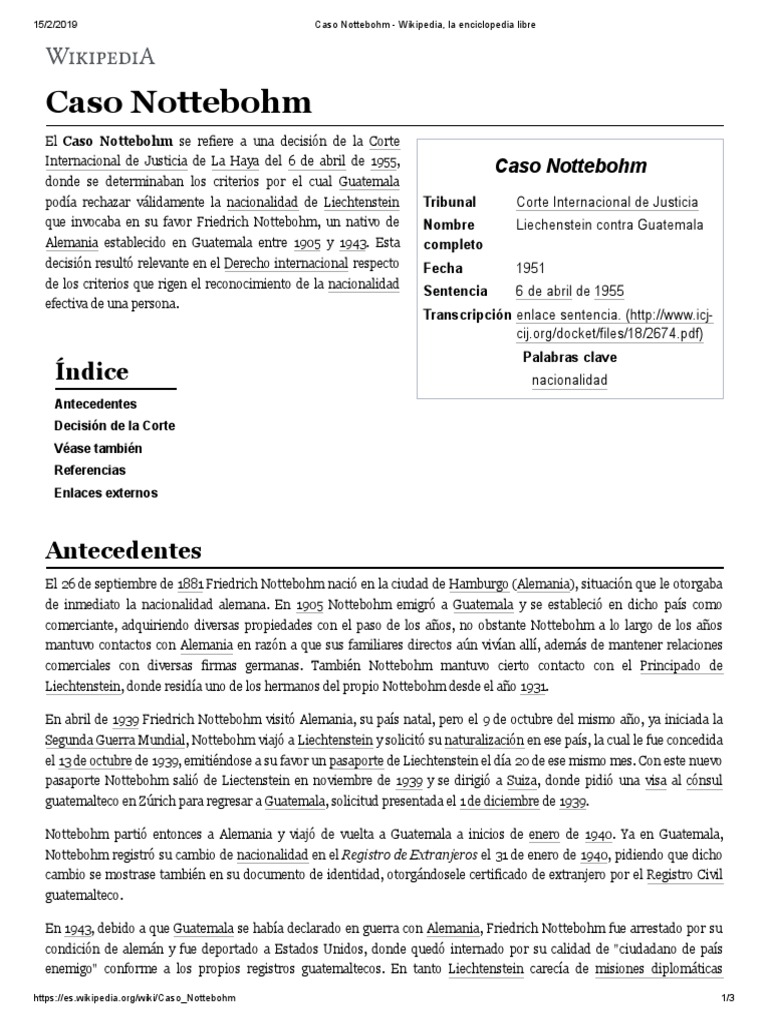 Caso Nottebohm | PDF | Relaciones Internacionales | Gobierno