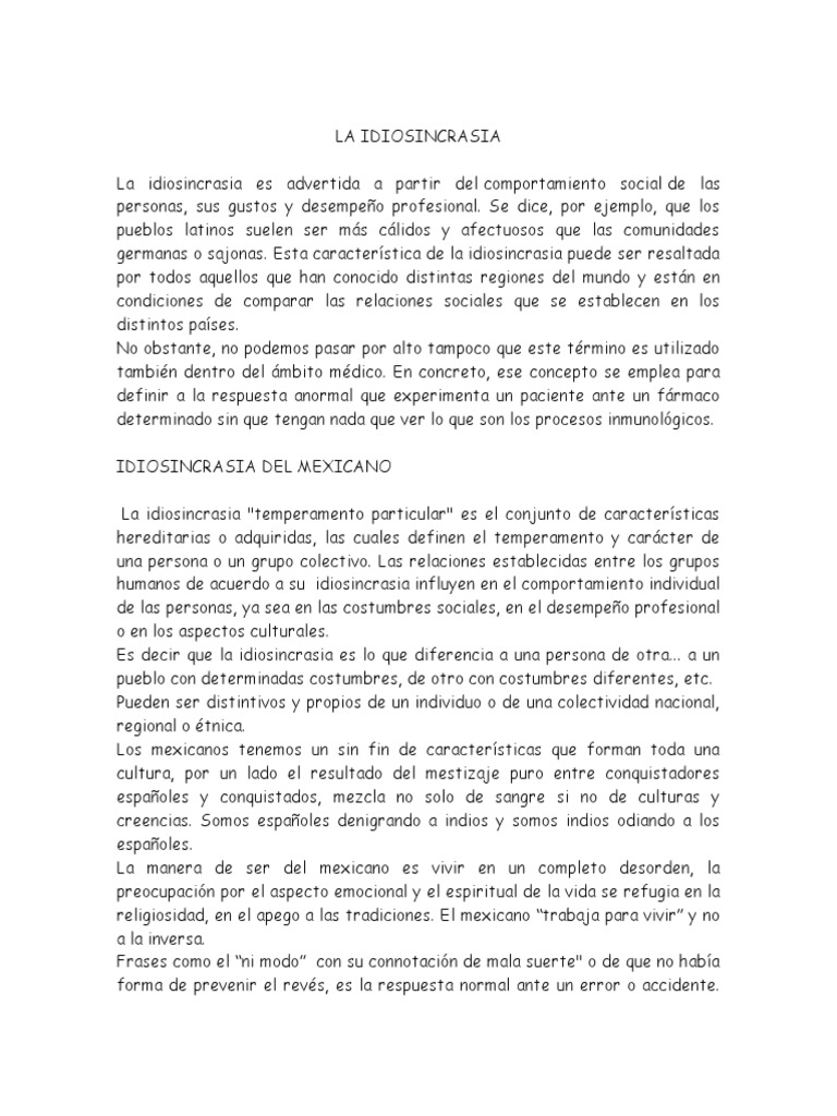 La Idiosincrasia | PDF | Temperamento | Comportamiento