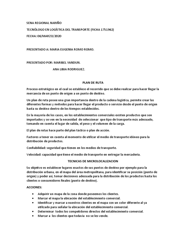Plan de Ruta | PDF | Transporte | Logística