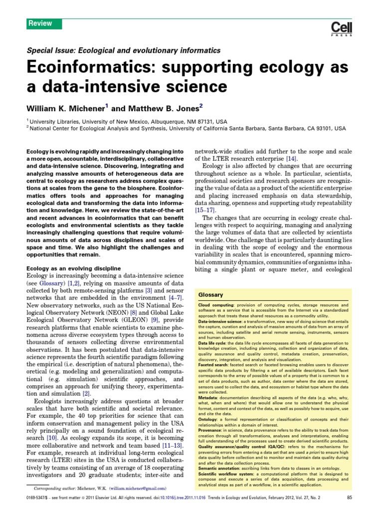 Ecoinformatics, Supporting Ecology As A Data-Intensive Science | PDF ...