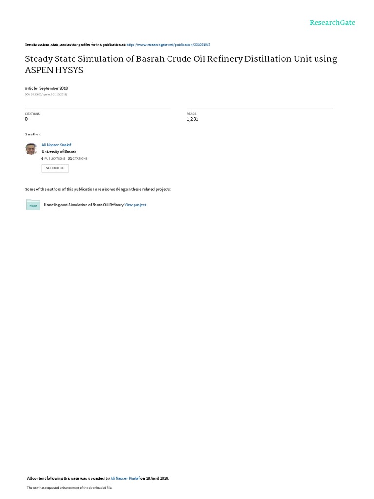 Basrah Refinery Distillation Simulation | PDF | Distillation | Oil Refinery