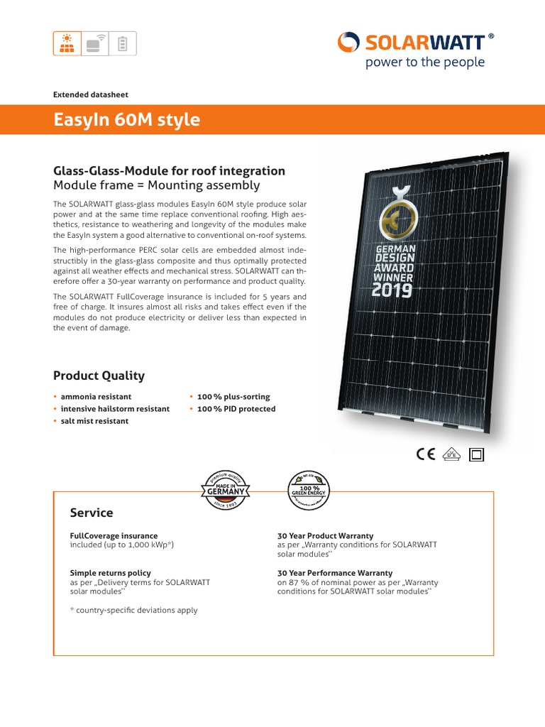 Data Sheet 60m Easy in Style en PDF | PDF | Roof | Solar Panel