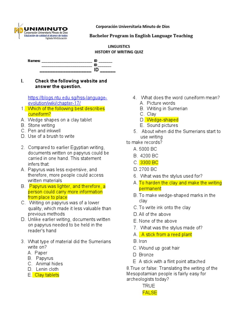 History of Writing Answers | PDF | Mesopotamia | Egyptian Hieroglyphs