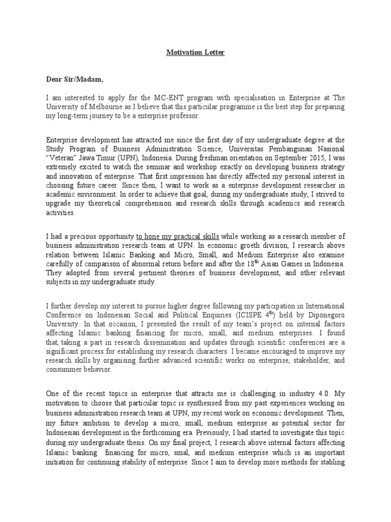 Franky - Motivation Letter Framework | Download Free PDF | University ...