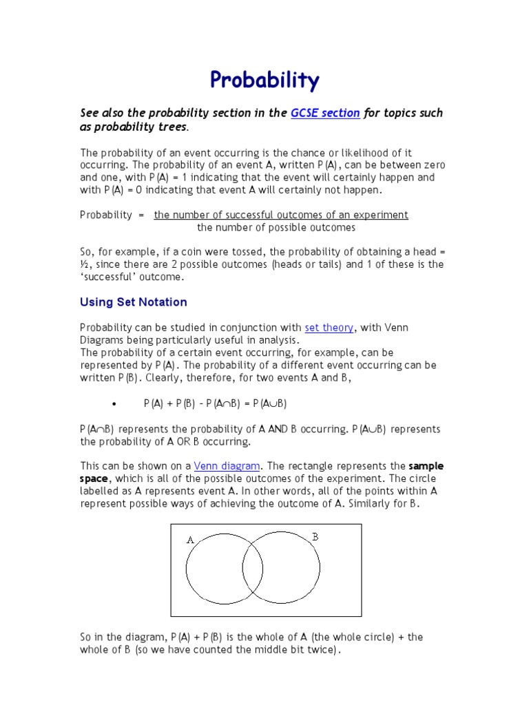 A Comprehensive Overview of Probability Concepts Including Set Notation ...