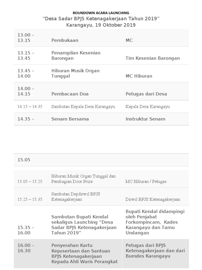 Roundown Acara Launching Desa Sadar | PDF | Seni
