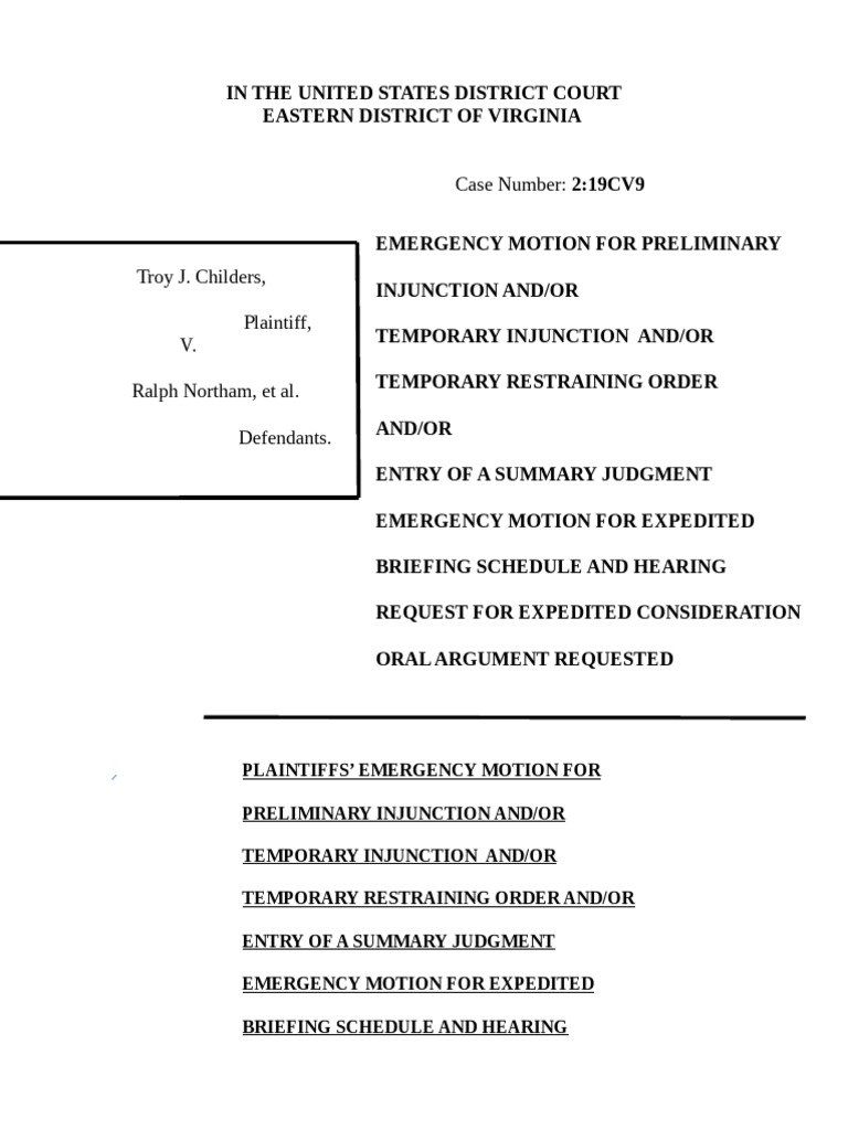EMERGENCY MOTION FOR PRELIMINARY INJUNCTION AND/OR TEMPORARY INJUNCTION ...