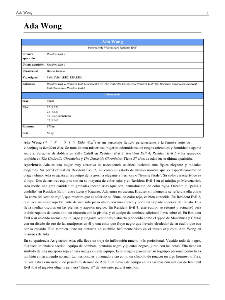Ada Wong | PDF | Residente demoníaco | Ocio