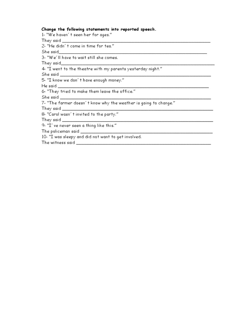 REPORTED SPEECH Statements Exercises | PDF