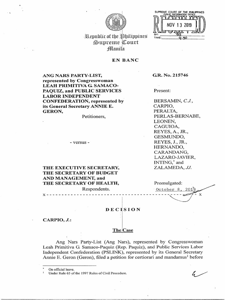 Ang Nars Vs Executive Secretary | PDF