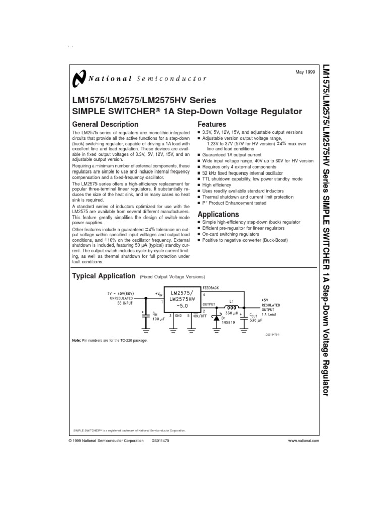 LM1575/LM2575/LM2575HV Series SIMPLE SWITCHER® 1A Step-Down Voltage Regulator | PDF | Capacitor ...