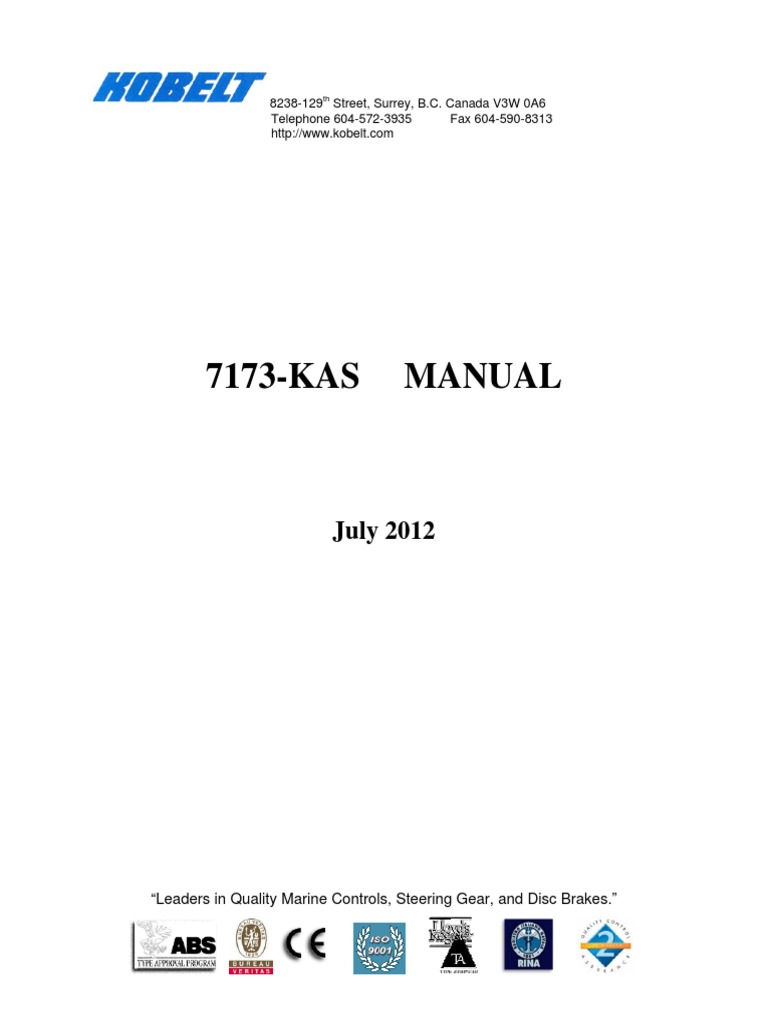 Installation and Operation Manual for KOBELT MODEL 7173-KAS Electronic ...