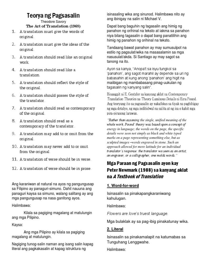 Teorya NG Pagsasalin | PDF