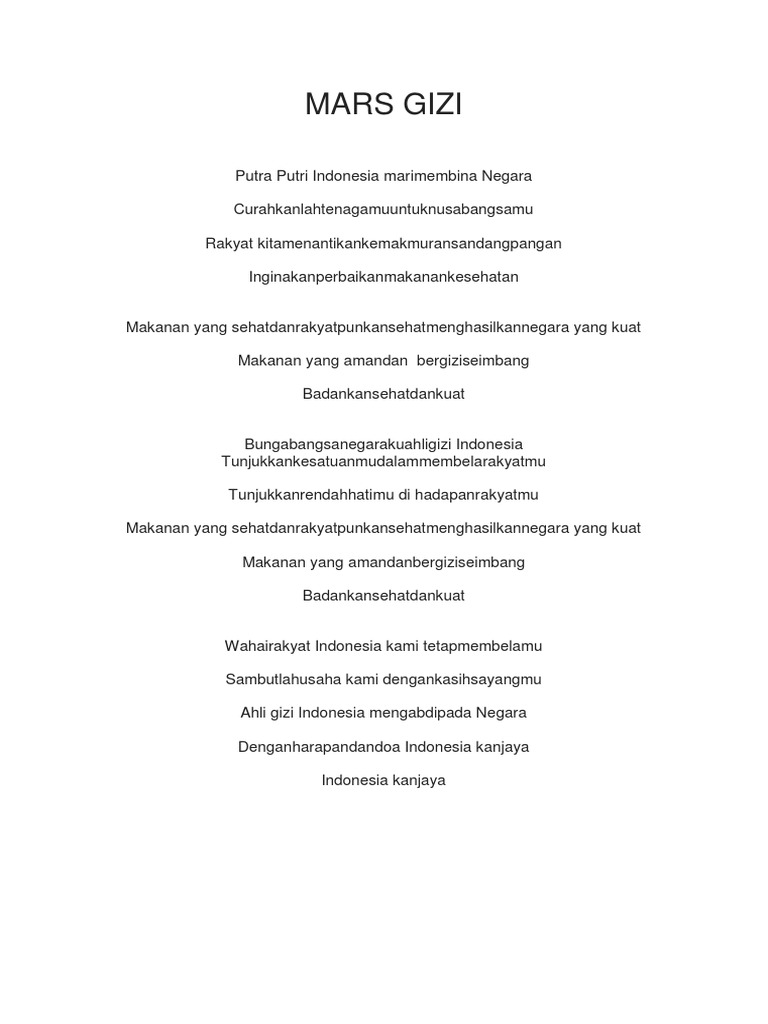 Lirik Lagu Mars Gizi PDF | PDF | Ilmu Sosial | Kesehatan Holistik
