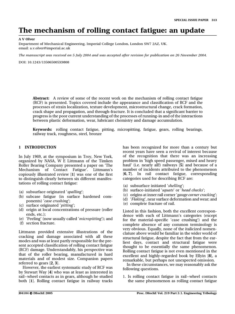 Rolling Contact Fatigue | PDF | Fracture | Deformation (Engineering)