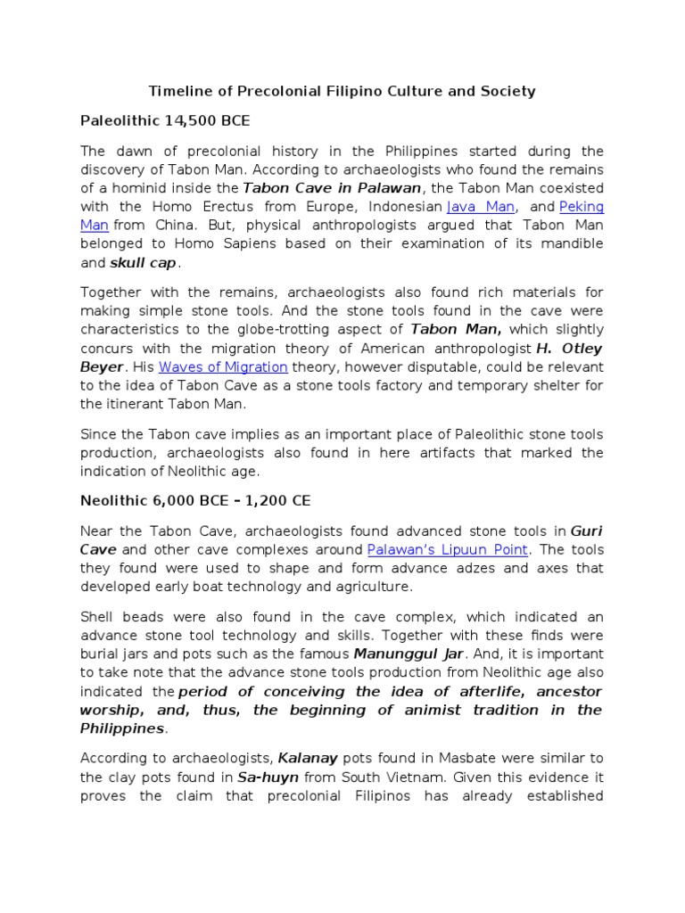 Timeline of Precolonial Filipino Culture and Society | PDF ...