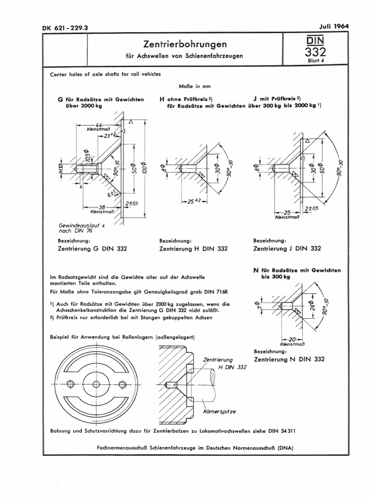 (DIN 332-4 - 1964-07) - Zentrierbohrungen Für Achswellen Von Schienenfahrzeugen | PDF