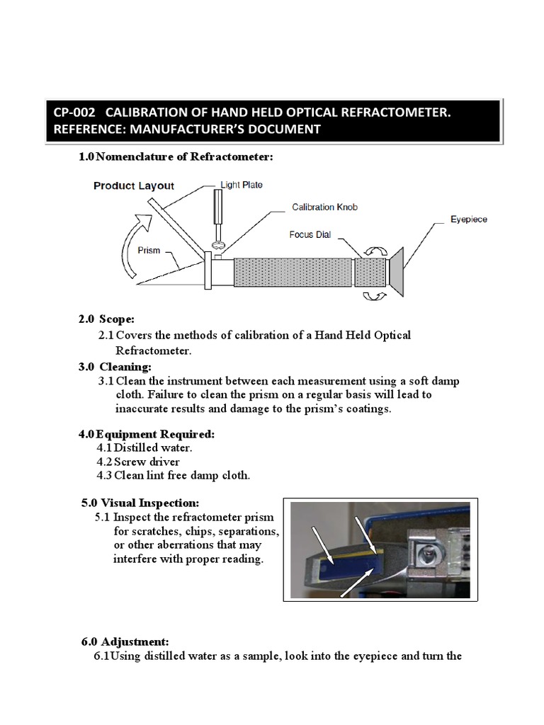 Refractometer Calibration Guide | PDF | Calibration | Prism