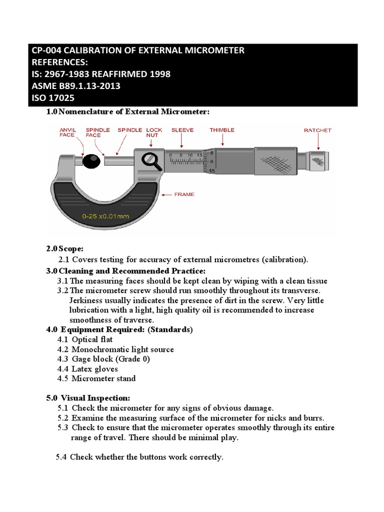 External Micrometer Calibration Guide | PDF | Calibration | Tools