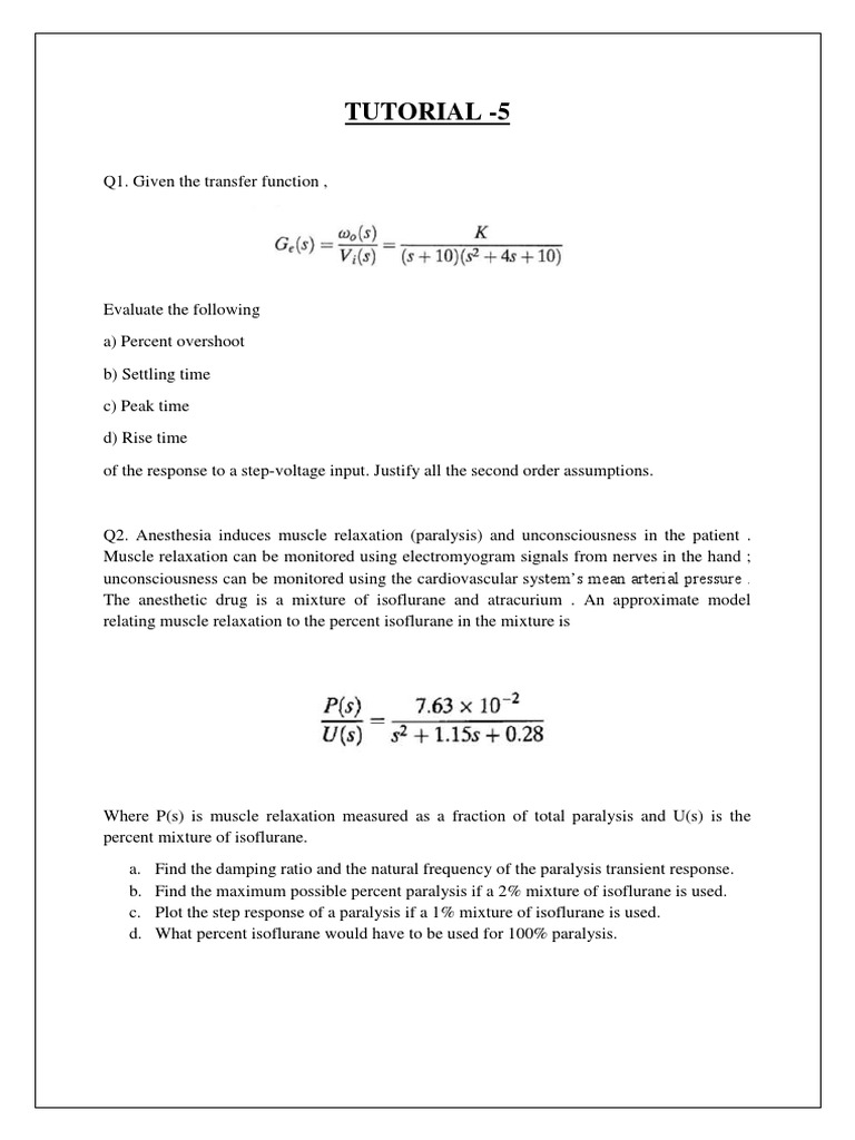 Tutorial Sheets | PDF | Control Theory | Control System
