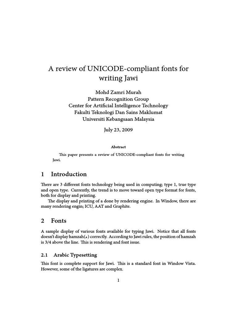 Jawi Unicode Compliant Font PDF | PDF | Typography | Text