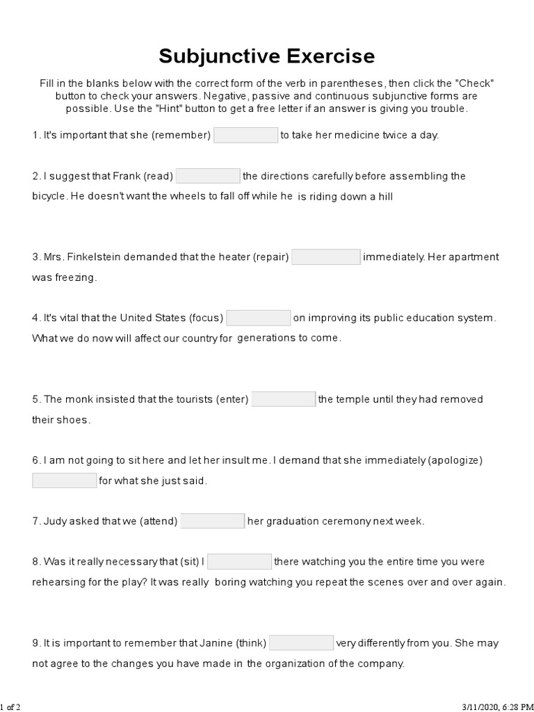 Subjunctive Exercise | PDF