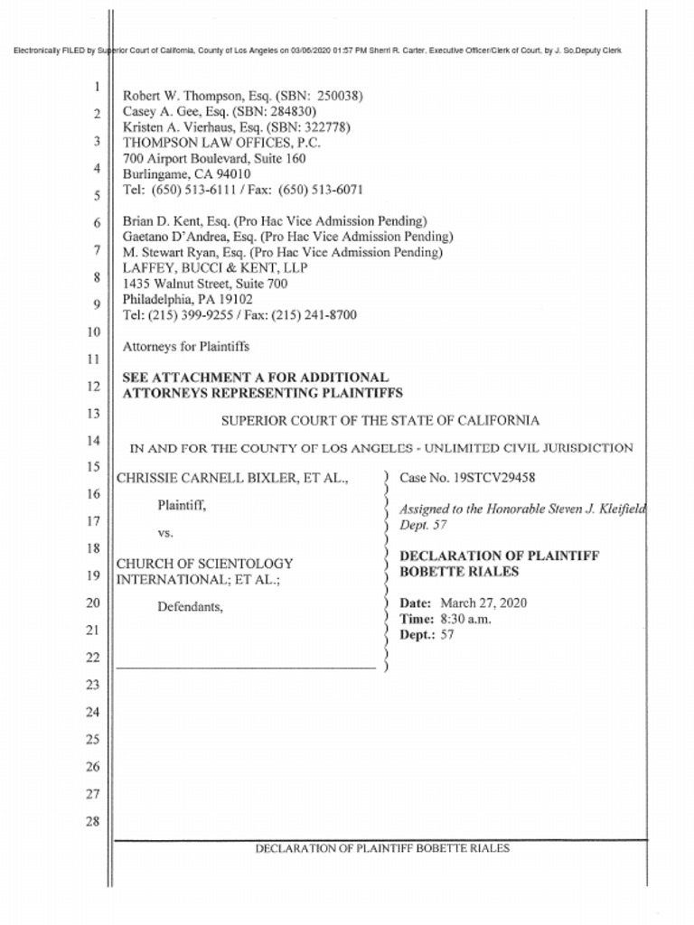 Bixler v. Scientology: Declaration of Bobette Riales | PDF | Justice ...