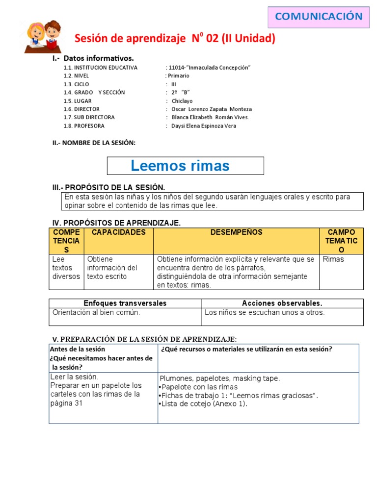 SESIÓN COM 2 Leemos Rimas | PDF | Psicología Educacional | Aprendizaje