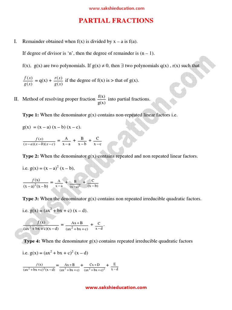 Partial Fractions PDF | PDF | Elementary Mathematics | Discrete Mathematics