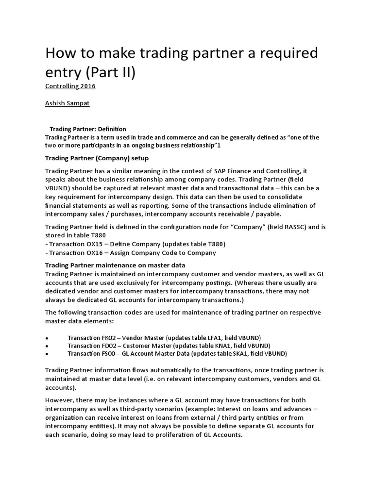 How To Make Trading Partner A Required Entry | PDF | Database ...