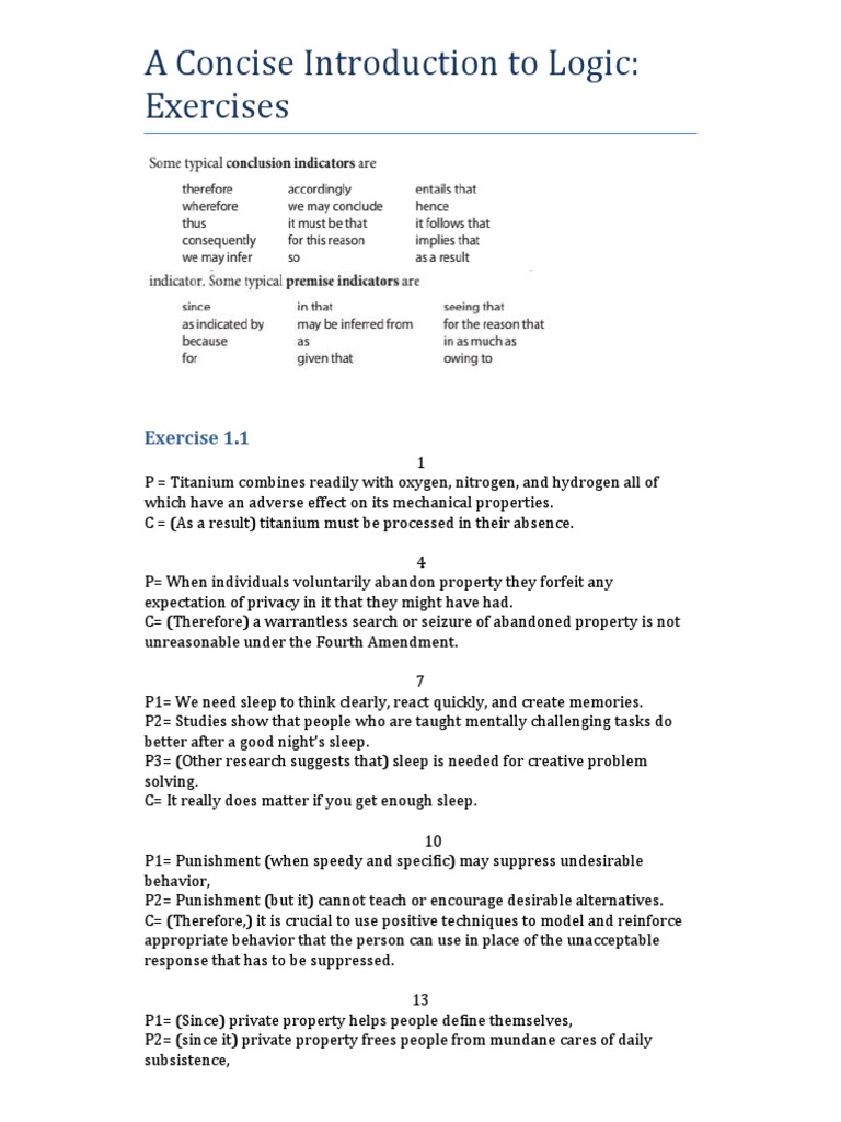 A Concise Introduction To Logic Exercises | PDF | Sleep | Poison A Concise Introduction To Logic Exercises | PDF | Sleep | Poison